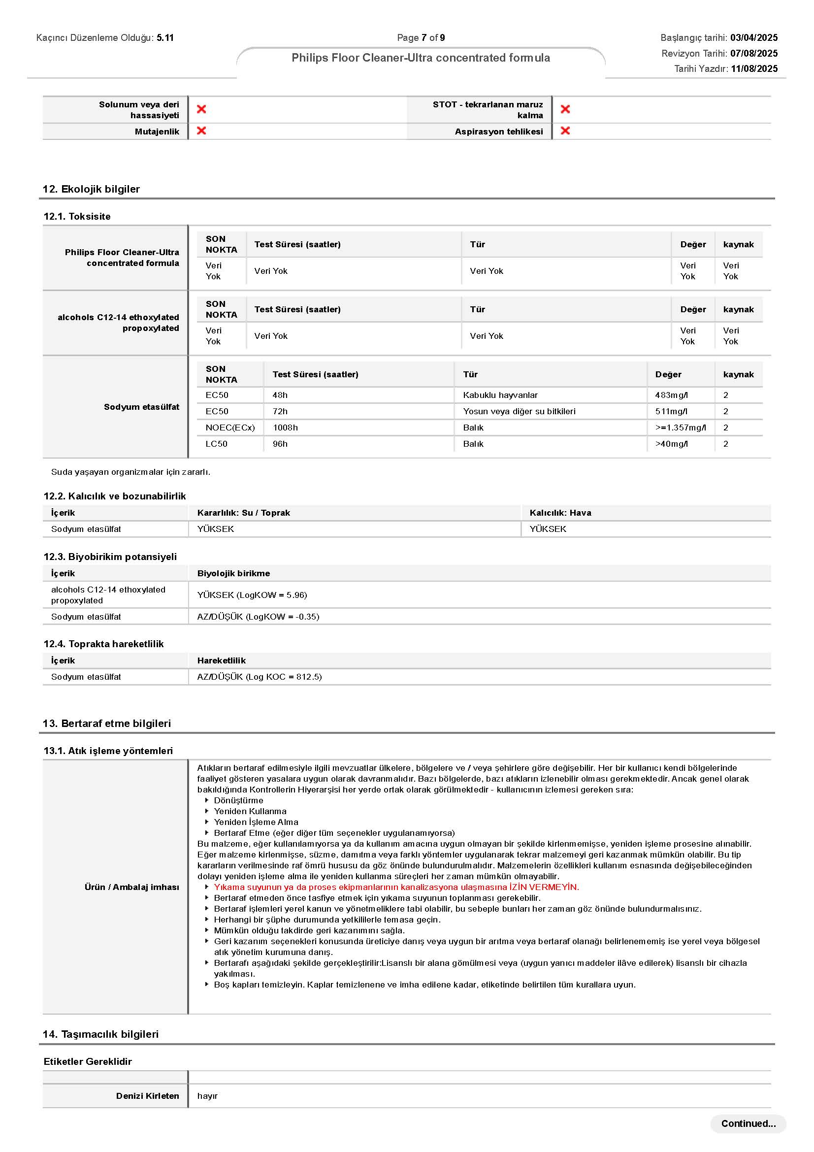 XV1493 Güvenlik Bilgi Formu