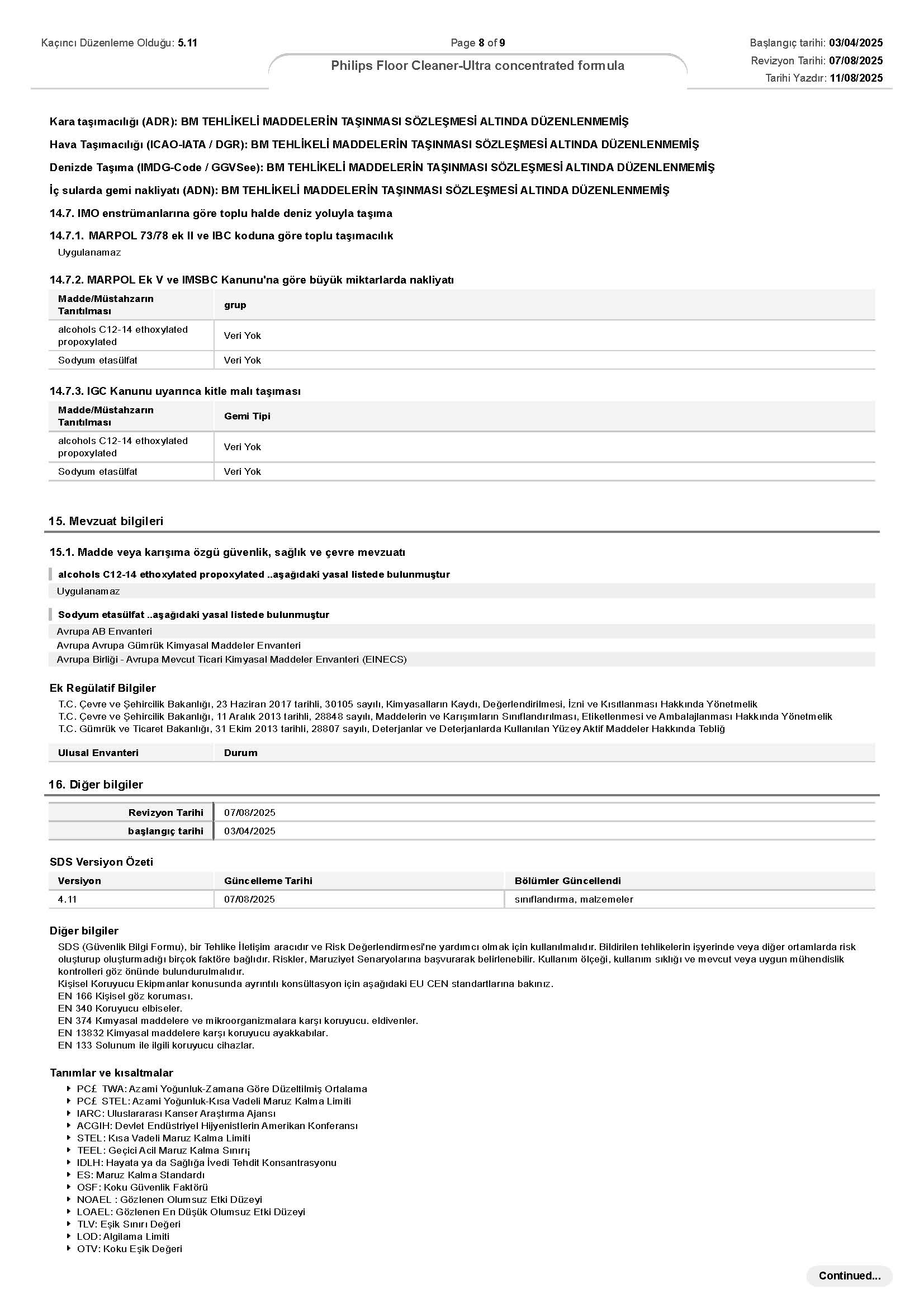 XV1493 Güvenlik Bilgi Formu